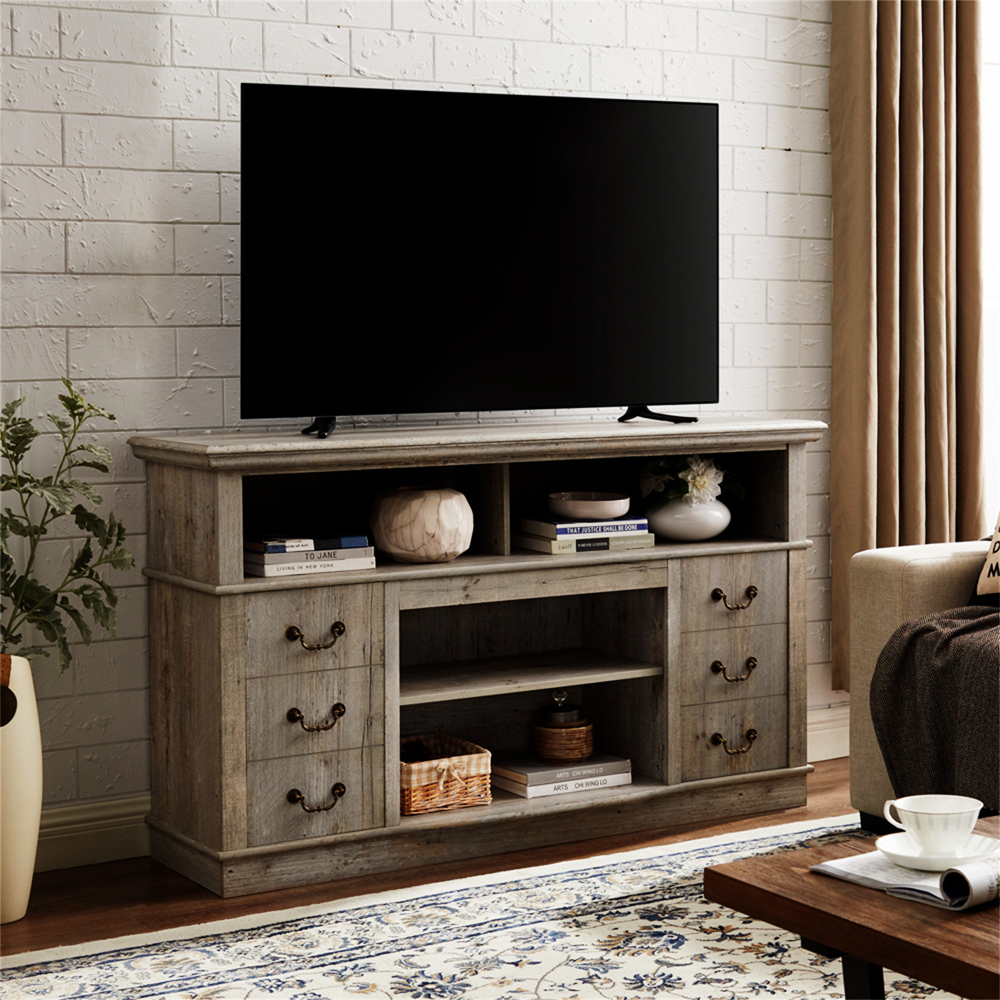 Ophelia & Co. Traditional TV Media Stand Farmhouse Rustic Entertainment Console For TV Up To 65 ...